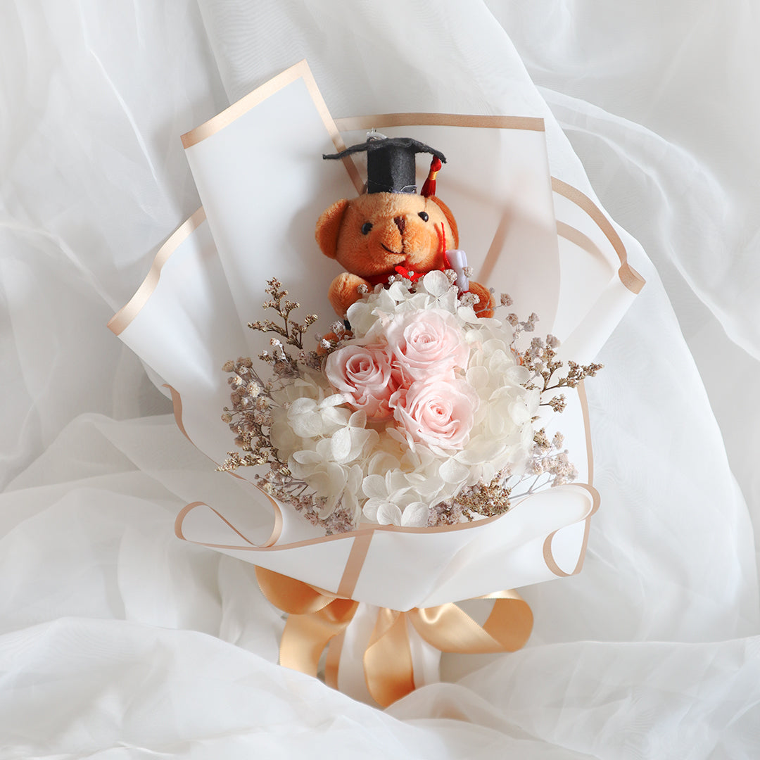 White Gold Mini Roses Graduation Bouquet – thefloralhabitat